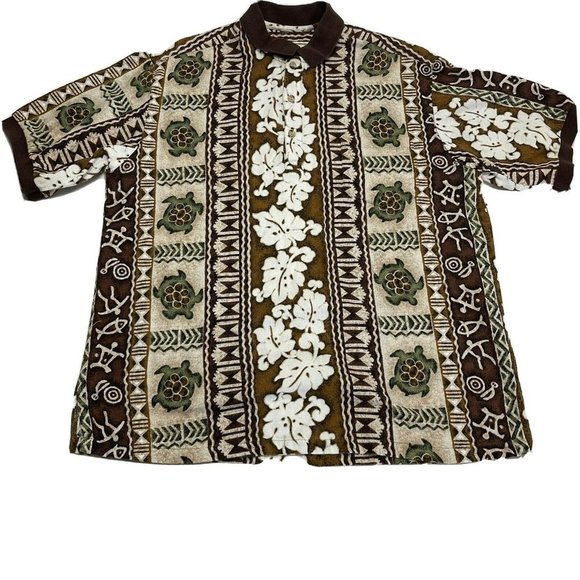 Kalaheo | Shirts | Kalaheo Hawaiian Brown Hawaii Sea Turtle Floral Rjc Usa Mens Polo Size L ...